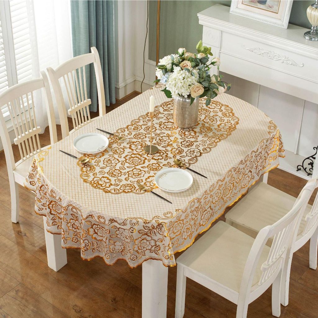 4/6/8/10 Seater Tablecloth Table Waterproof Gold/Blue/Red Oval table ...