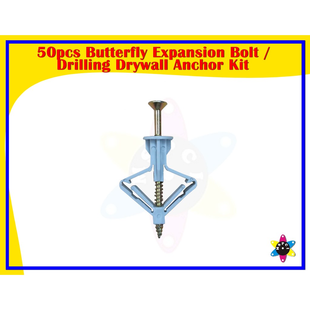 50pcs Butterfly Expansion Bolt / Drilling Drywall Anchor Kit | Shopee ...