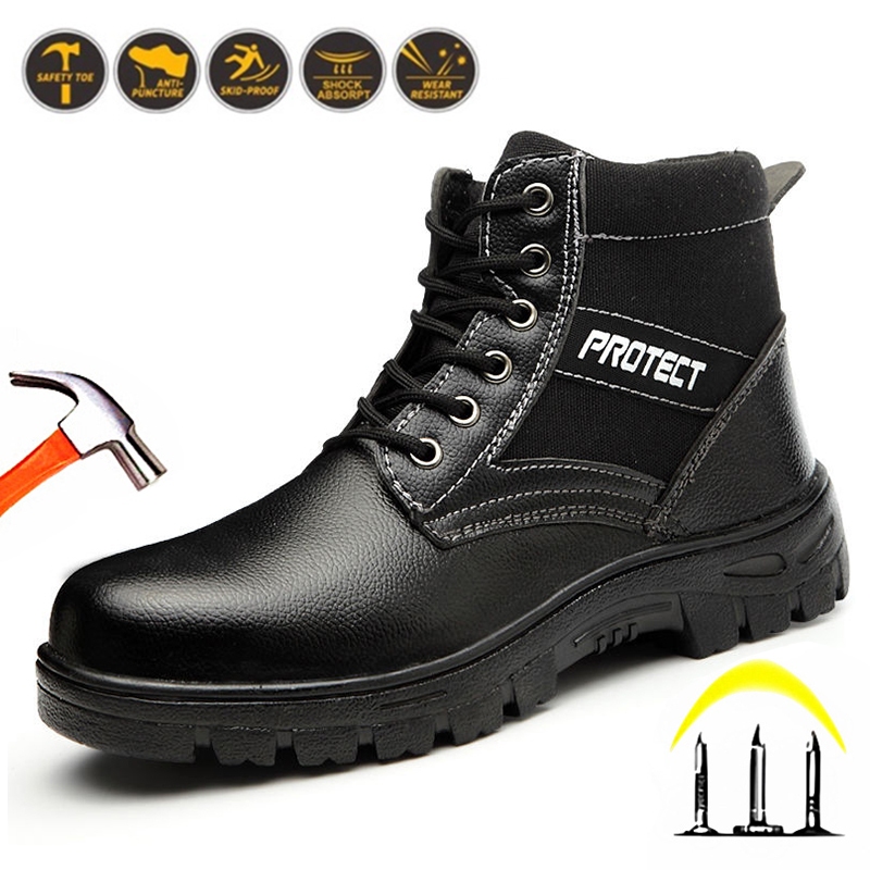 37-46 Men's Fashion Boots Anti Impact High Cut Leather Shoes Safety ...