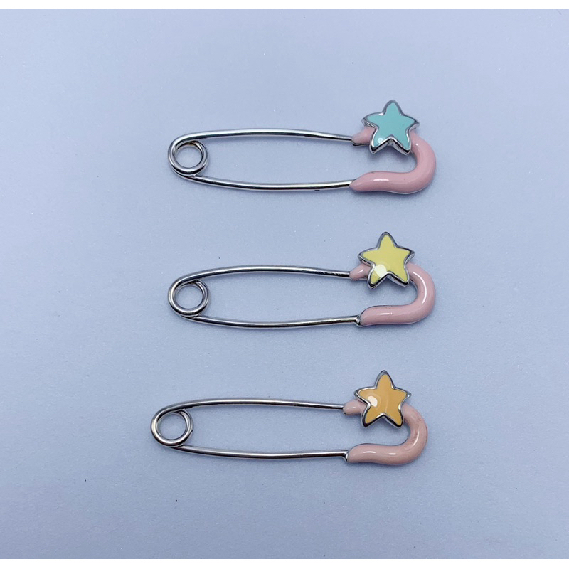 SilverBling Silver Safety Pin Pardible Star Design in colored enamel ...