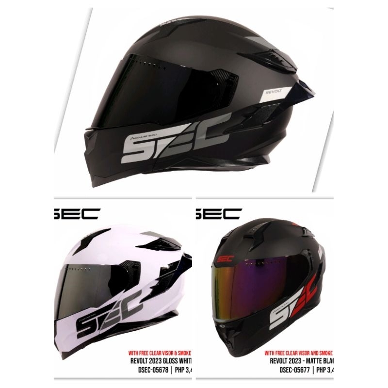 SEC Revolt Modular dual Visor helmet w/ Free smoke lens & spoiler ...