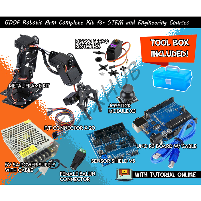 6DOF Metal Robotic Arm Complete Kit for STEM and Engineering Courses ...