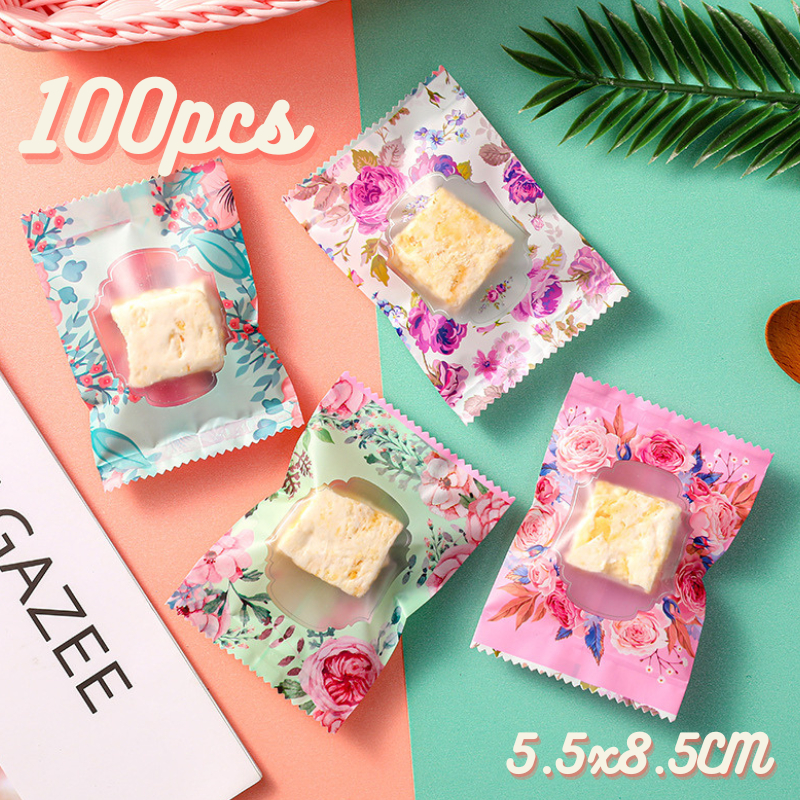 (100pcs) 5.5x8.5 CM Floral Cookie Bag Candy Pastry Heat Seal Wrapper ...