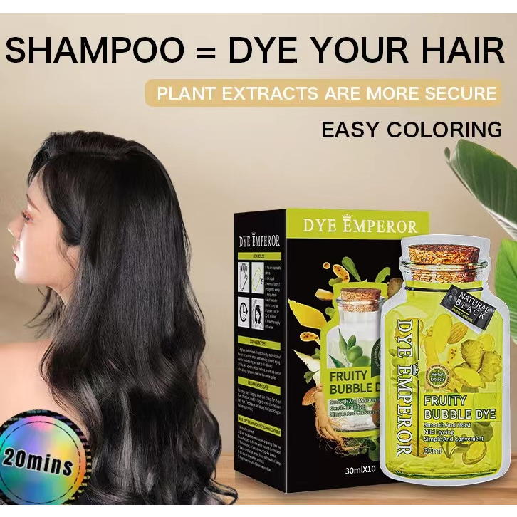 DYE EMPEROR Hair Color Shampoo Herbal Black Hair Dye 30ml (No Need ...