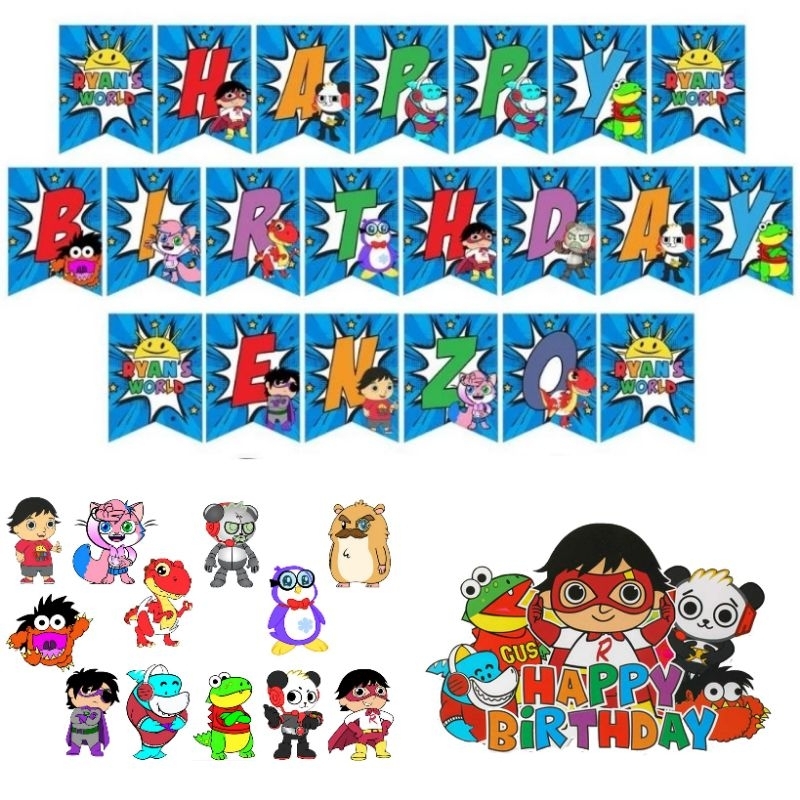 Ryan's World Theme Birthday Party Banner Decoration Cupcake Cake Topper ...
