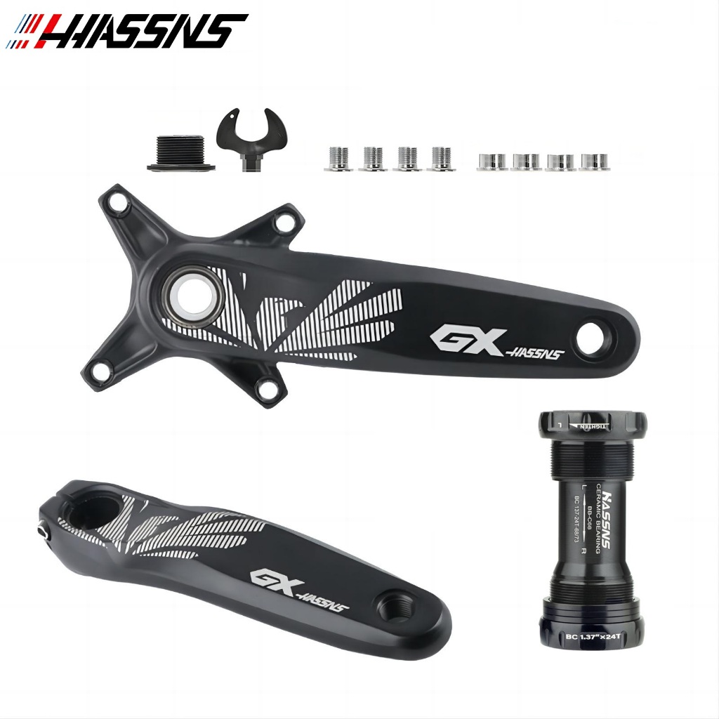 HASSNS Crankset 104 BCD Bottom Bracket with Axis Spindle MTB Hollowtech ...