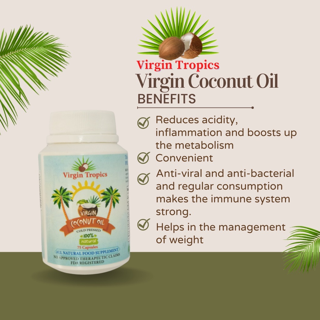 Virgin Coconut Oil VCO capsules 75 pieces by Virgin Tropics All Natural ...