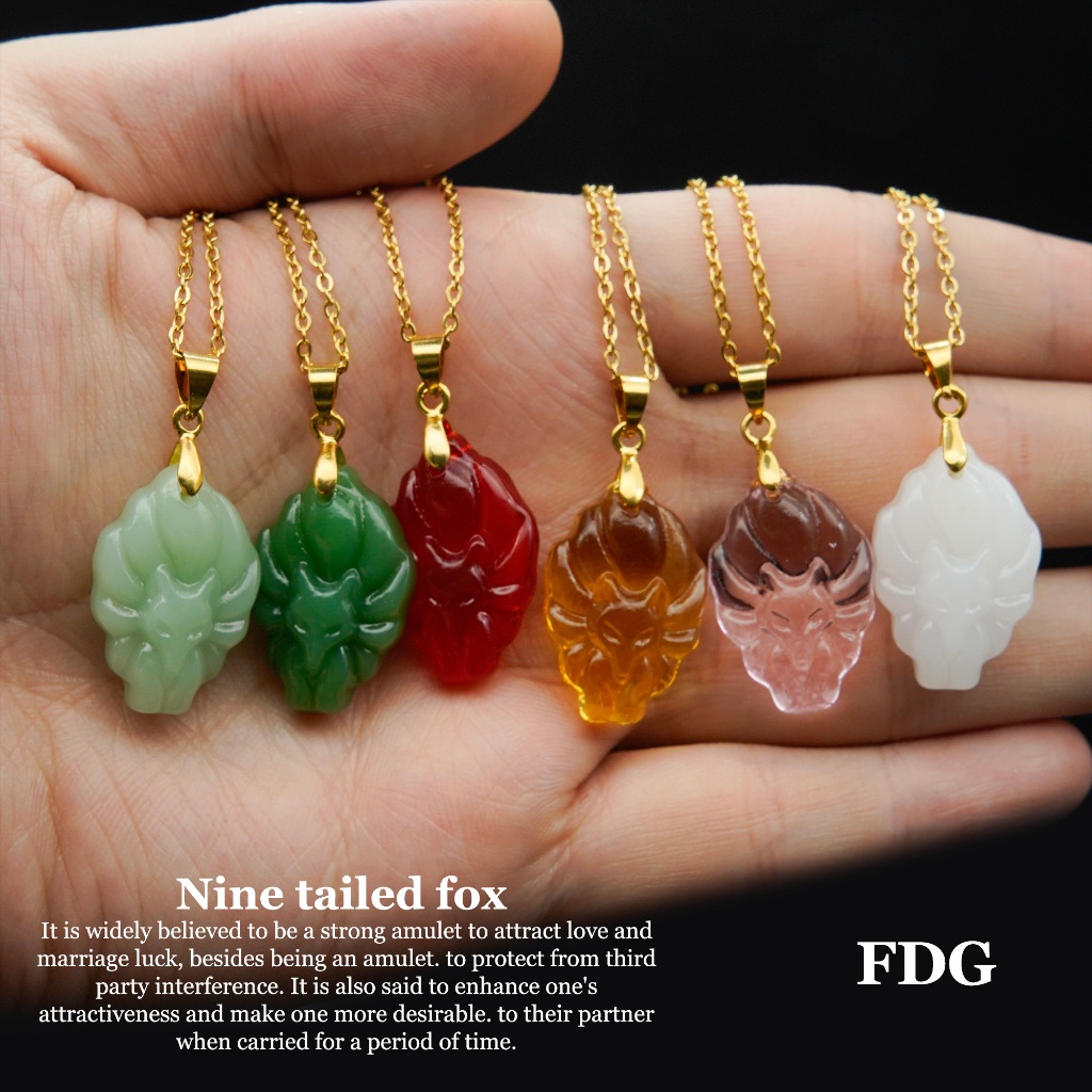 Lucky charm Crystal Nine-Tailed Fox & hypoallergenic stainless necklace ...