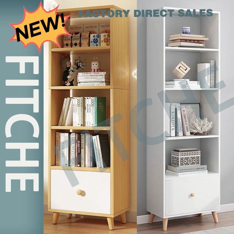 Wooden bookshelf with drawers, multi-layer bookshelf, large capacity ...