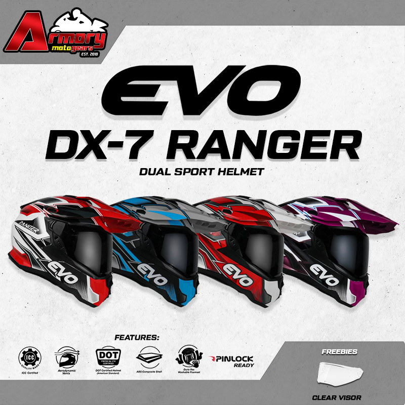 EVO DX-7 RANGER DUAL VISOR DUAL SPORT HELMET W/ FREE CLEAR LENS ...