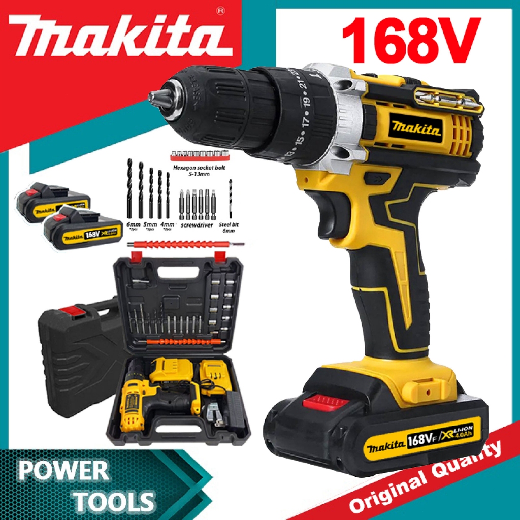 MAKITA 168V Cordless Electric Drill Impact Hammer Impact 2x Battery Cordless Screwdriver Power ...