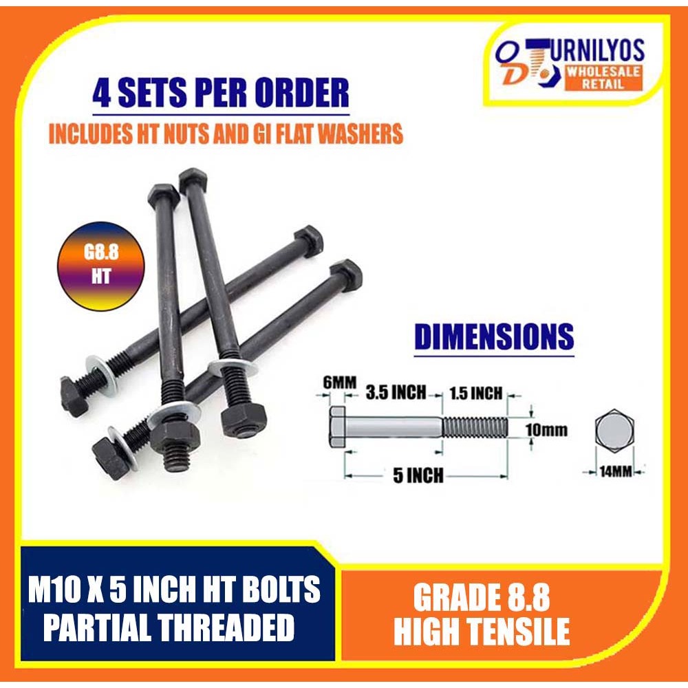 4 PCS GRADE 8.8 M10 X 5 HIGH TENSILE BOLTS PARTIAL THREADED | Shopee ...