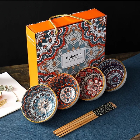 CB Bohemian Ceramic Handicraft Bowl Set Kitchen Dinnerware Plate Gift ...