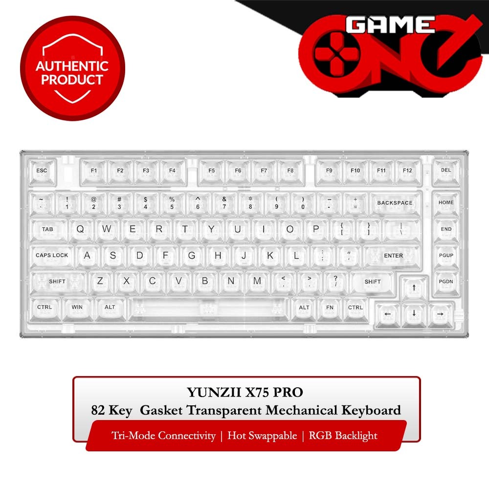 YUNZII X75 PRO 82 Key Wireless Gasket Transparent Mechanical Keyboard ...