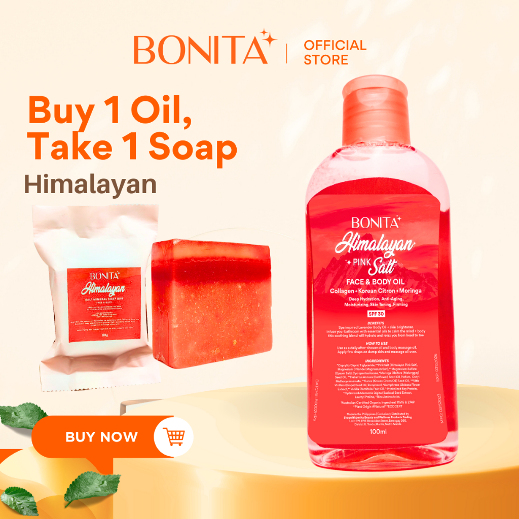 Bonita Himalayan Pink Salt Face and Body Oil with SPF 30, Korean Citron ...
