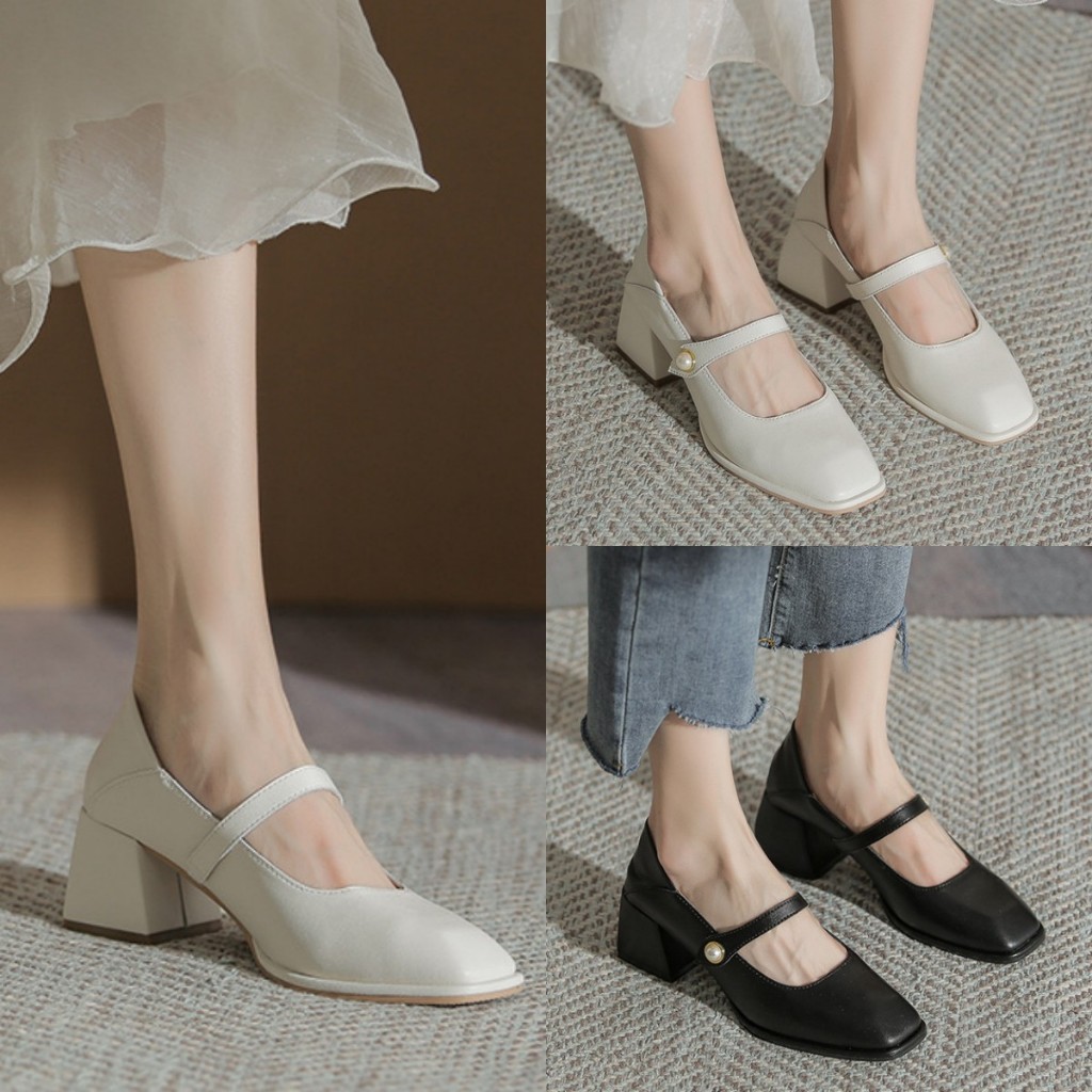 Size 35-40 Retro Thick Heel Mary Jane Shoes Female Hepburn Style Medium ...