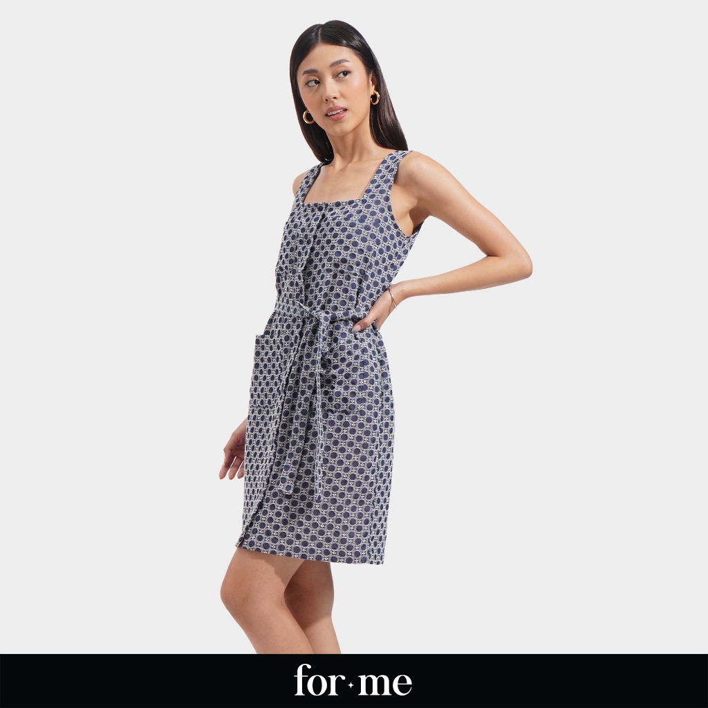 ForMe Embroidered V-Neck Denim Dress for Women (Dark Denim) | Shopee ...