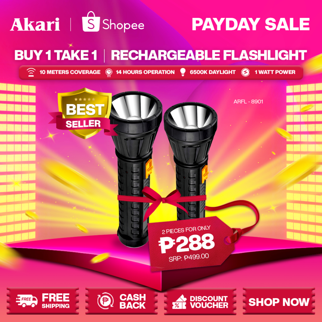 Akari Buy 1 Take 1 LED Rechargeable Flashlight (ARFL-8901) | Shopee ...