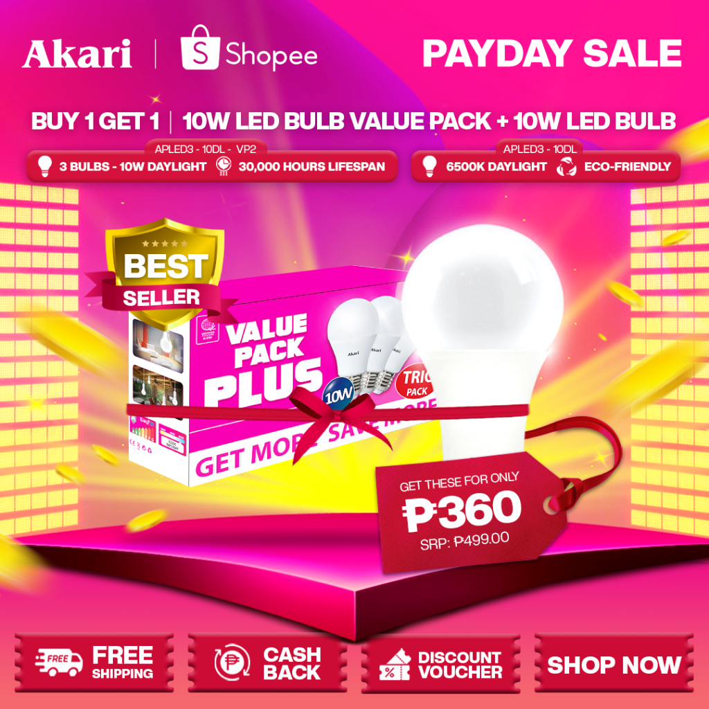 Akari 10 Watts LED Bulb Value Pack - Daylight (APLED3-10DL-VP2) TRIO PACK + FREE BULB | Shopee ...