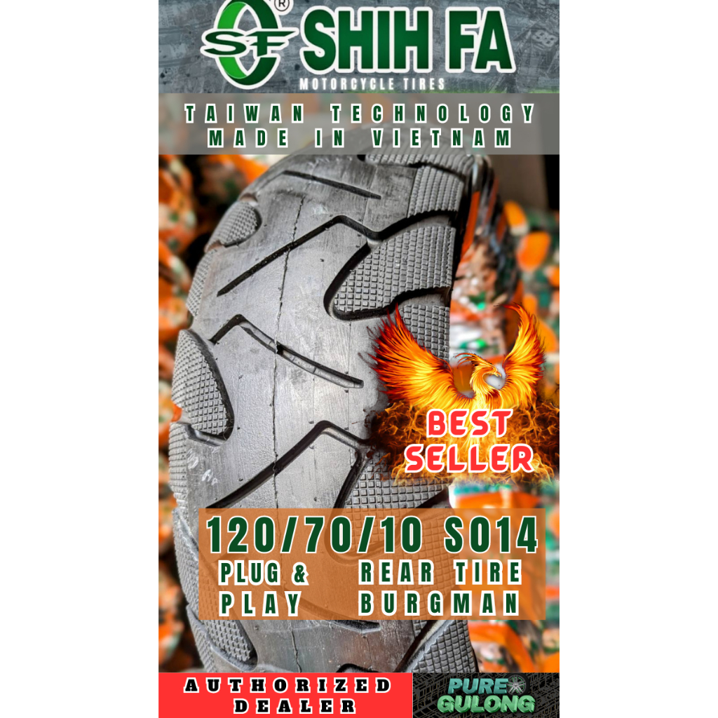SHIHFA 120/70-10 BURGMAN REPLACEMENT TUBELESS REAR TIRES S010 PATTERN ...