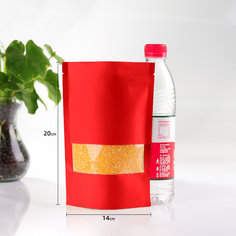 50pcs Makapal Red Kraft Stand Up Pouch with Window Resealable Pouch ...