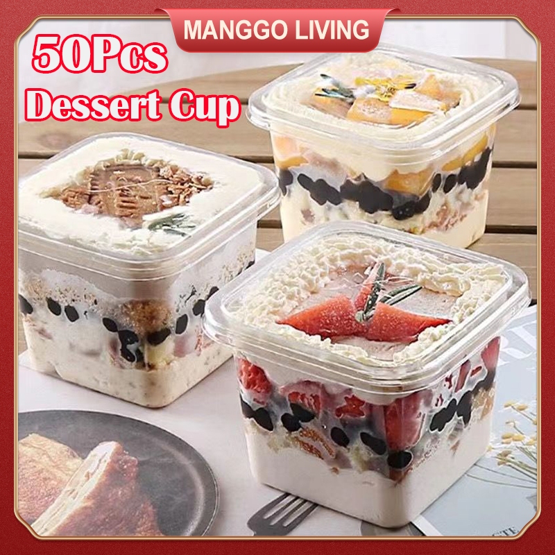 50Pcs Disposable Mousse Dessert Cup With Lid Mousse Cup Pudding Cup ...