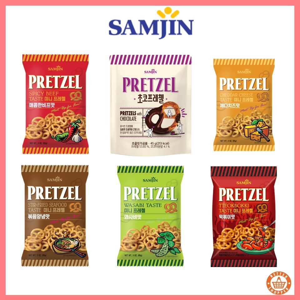 [Samjin] Pretzel Korean Snack Chocolate Flavor 45g /Seafood/ Cheese ...