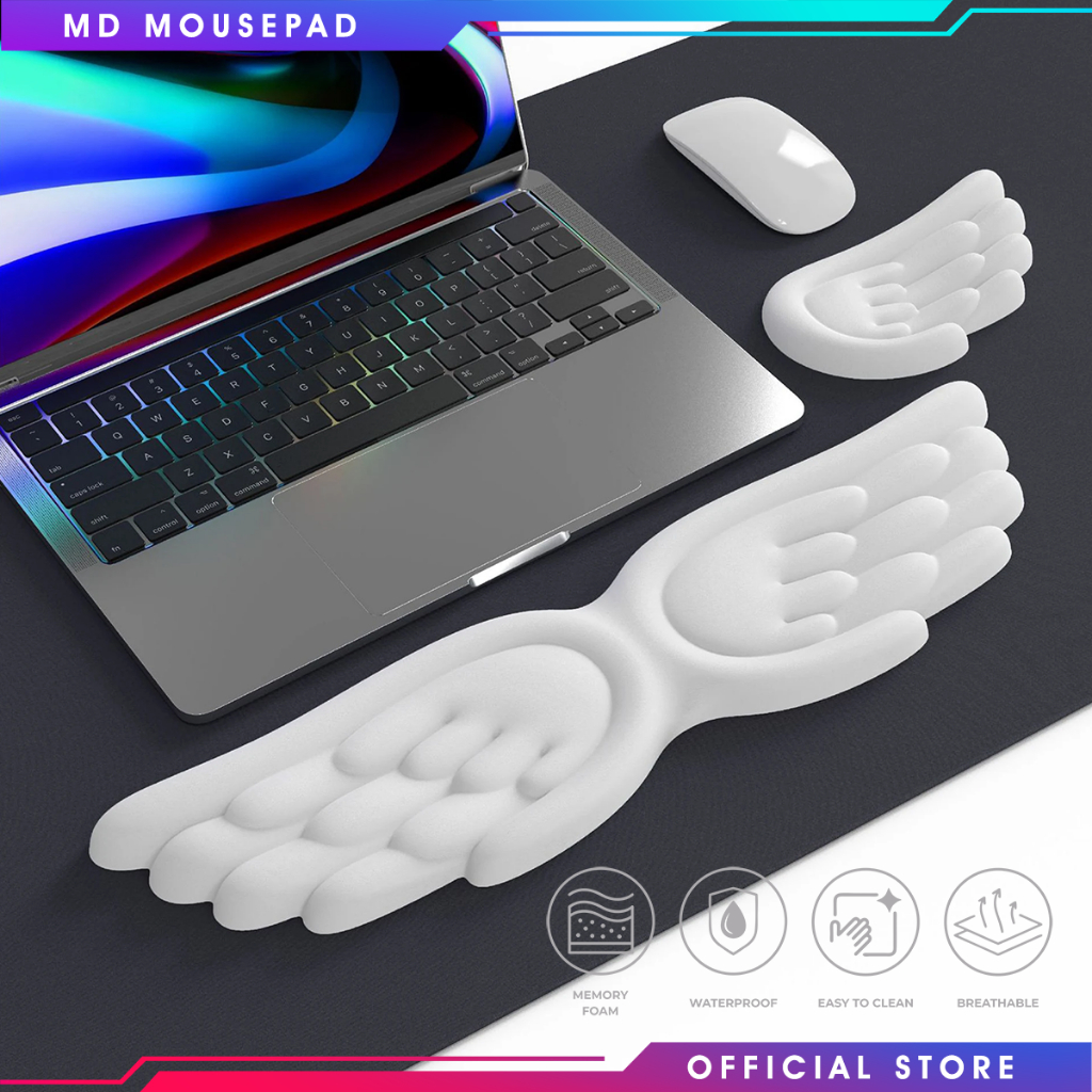 MD Angel Wings Wrist Rest Pad PU Leather Material Anti-Slip Rubber Base ...