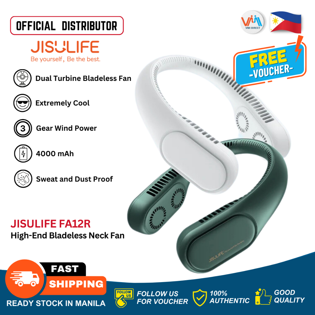 JISULIFE FA12R Bladeless Neck Cooler High-end Fan 4000mAh 360° Full ...
