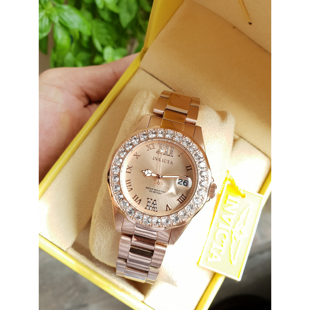 J2FS Invicta 15253 Pro Diver Lady Quartz Luminous Three Hand Rose Gold ...
