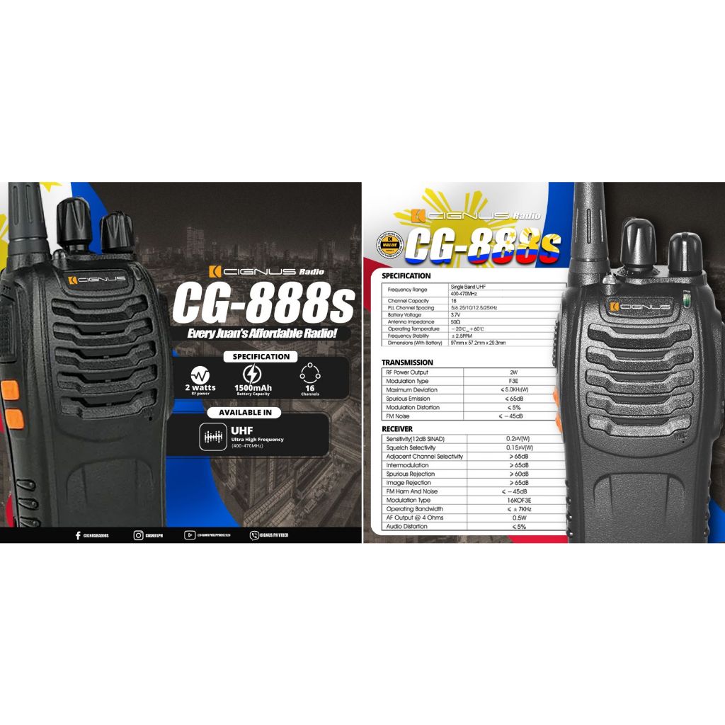 CIGNUS CG 888S 2WATT PORTABLE RADIO UHF BAND | Shopee Philippines