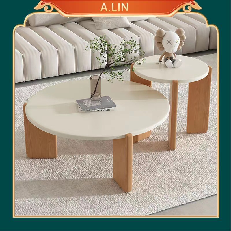 Japanese solid wood round coffee table living room household coffee ...