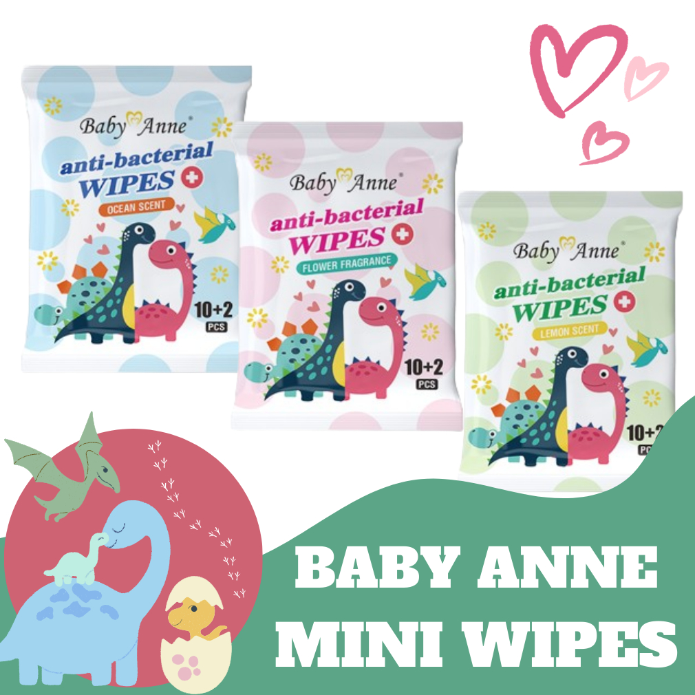BabyAnne Mini and Travel Anti Bacterial Wipes 10+2 pcs ( 1pck and 3 ...