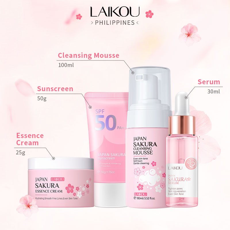 LAIKOU Sakura Sunscreen Skincare Whitening Set Serum Remove Wrinkle ...