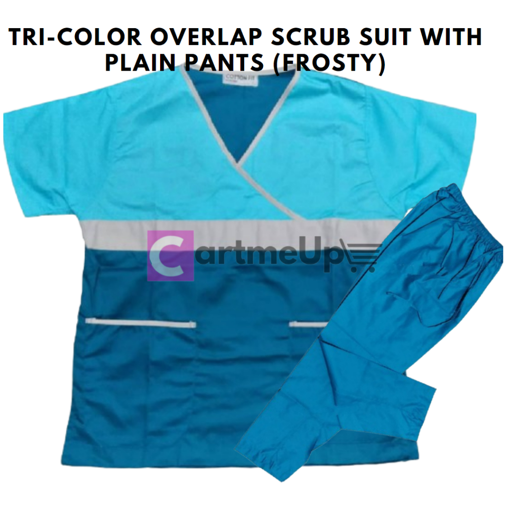 (CART-Z) Tri-Color Overlap Scrub Suit with Plain Pants (Frosty) [LCR ...