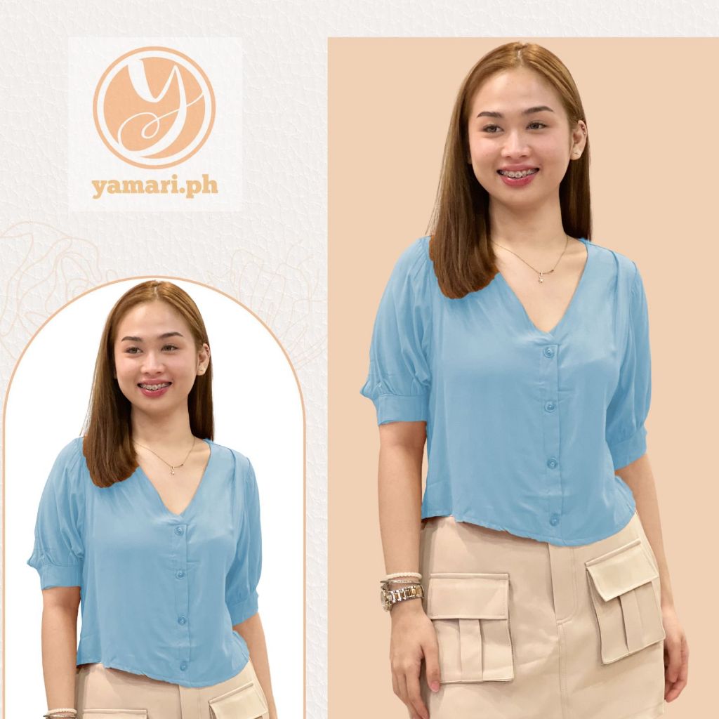 YAMARI.PH Casual Loose Sleeves Challis buttondown Basic Top | GIANA | Shopee Philippines