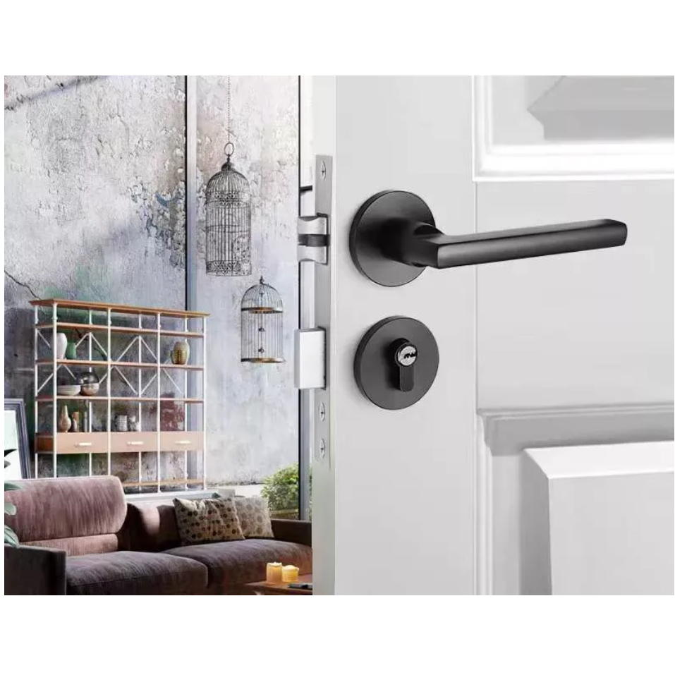 BLACK01Silent Door Handle with Anti-theft Lock Core Inside Main Door ...