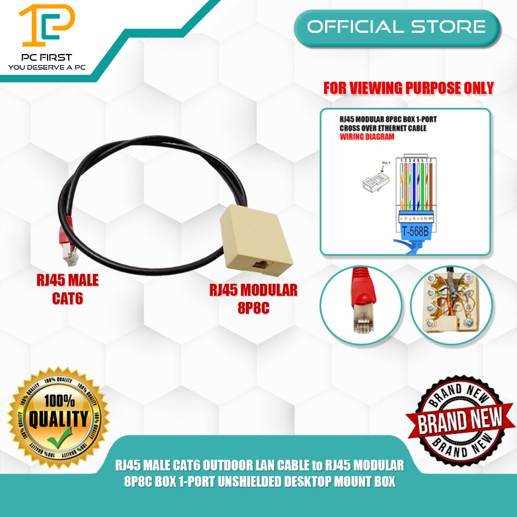 PC FIRST RJ45 MALE CAT6 OUTDOOR LAN CABLE to RJ45 MODULAR 8P8C BOX 1 ...