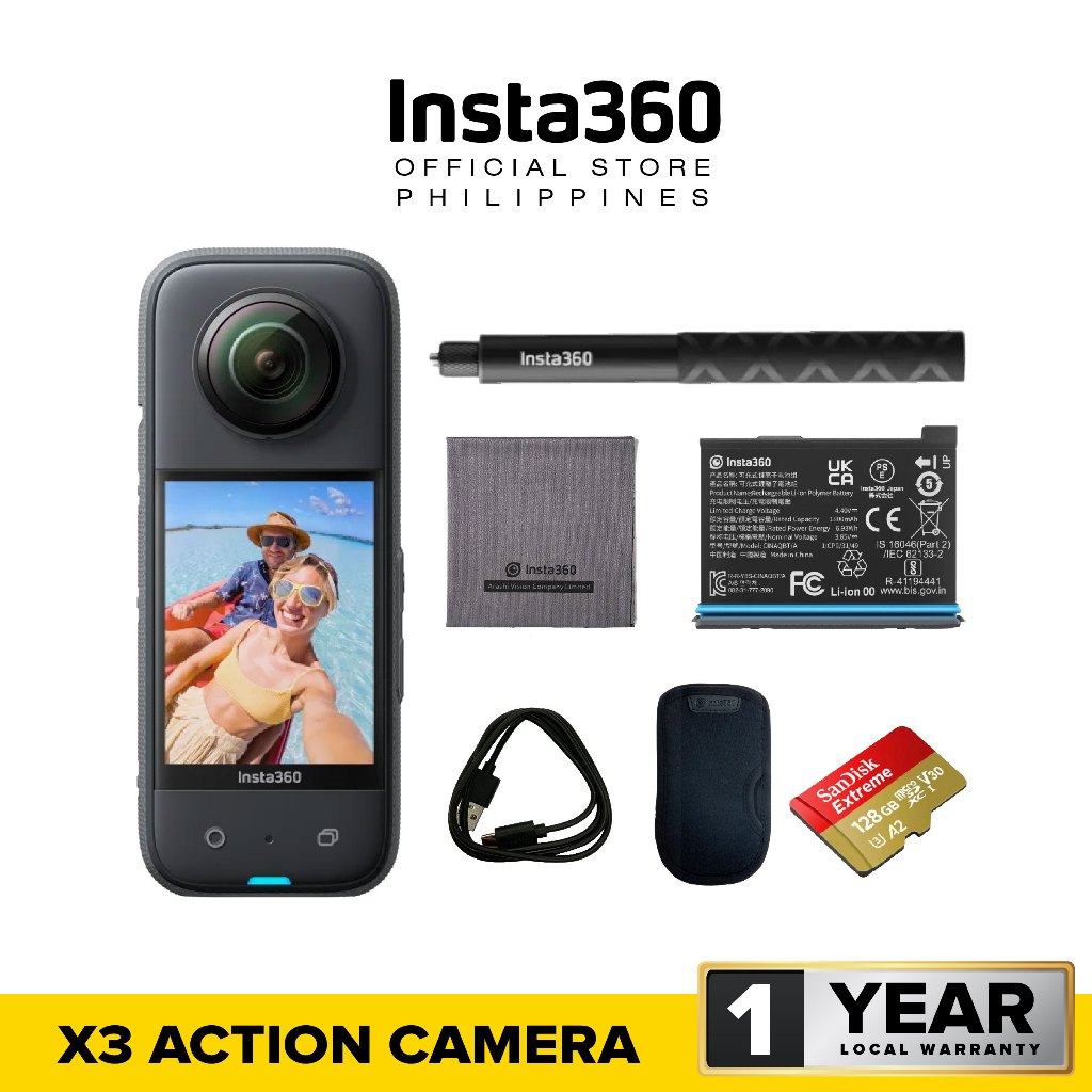 Insta360 X3 Waterproof 360° Action Camera with 5.7K Active HDR Video and Flowstate Stabilization ...
