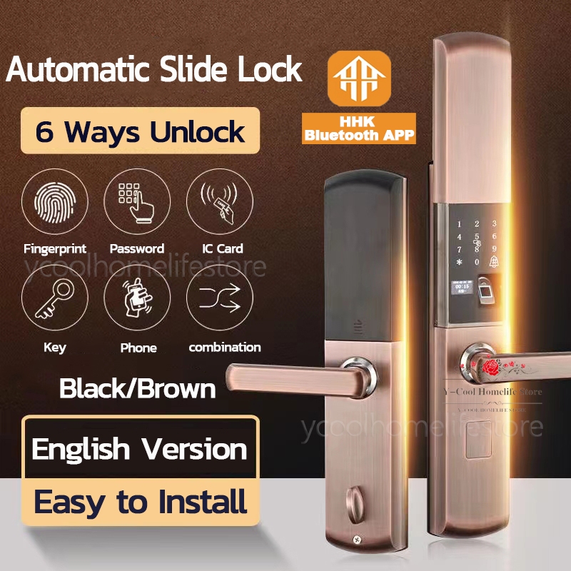 Smart Fingerprint Door Lock Digital Code RFID card Key sliding cover ...