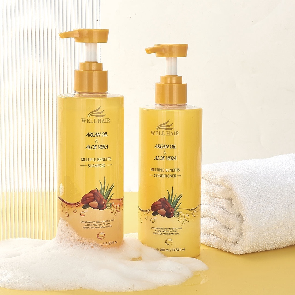 WELL HAIR Shampoo / Conditioner Argan Oil Refreshing Aloe Vera Deep ...