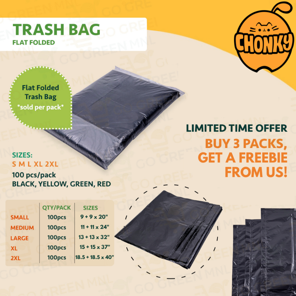 CHONKY Trash / GARBAGE Bag 100pcs (BLACK/GREEN/YELLOW/RED/CLEAR ...