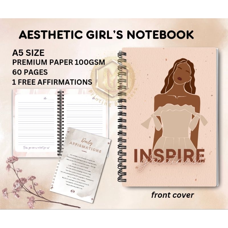 MINIMALIST GIRL'S INSPIRED NOTEBOOK (Inspire Greatness) | Shopee ...