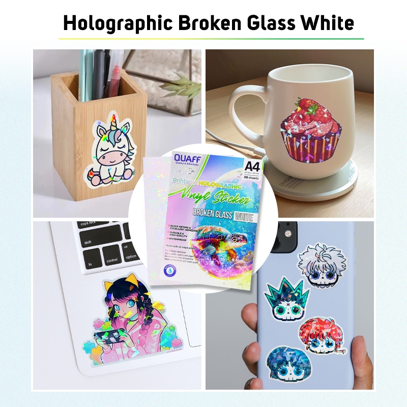 Waterproof QUAFF Printable Hologram Vinyl Inkjet Sticker A4 Size 210mm x 297mm (20 sheets ...