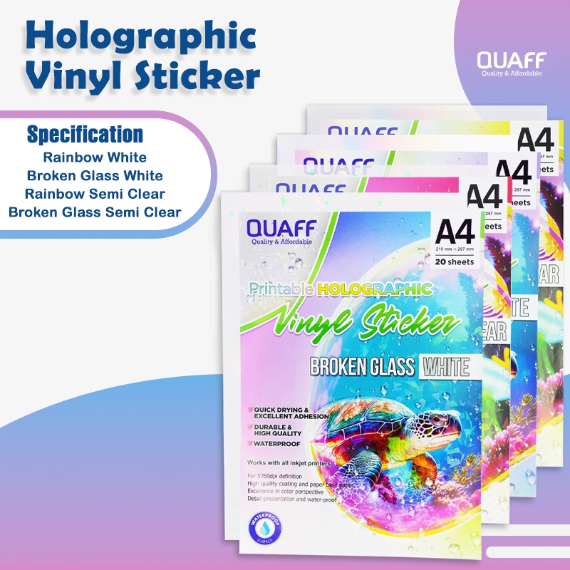 QUAFF Waterproof Printable Hologram Vinyl Inkjet Sticker A4 Size 210mm ...