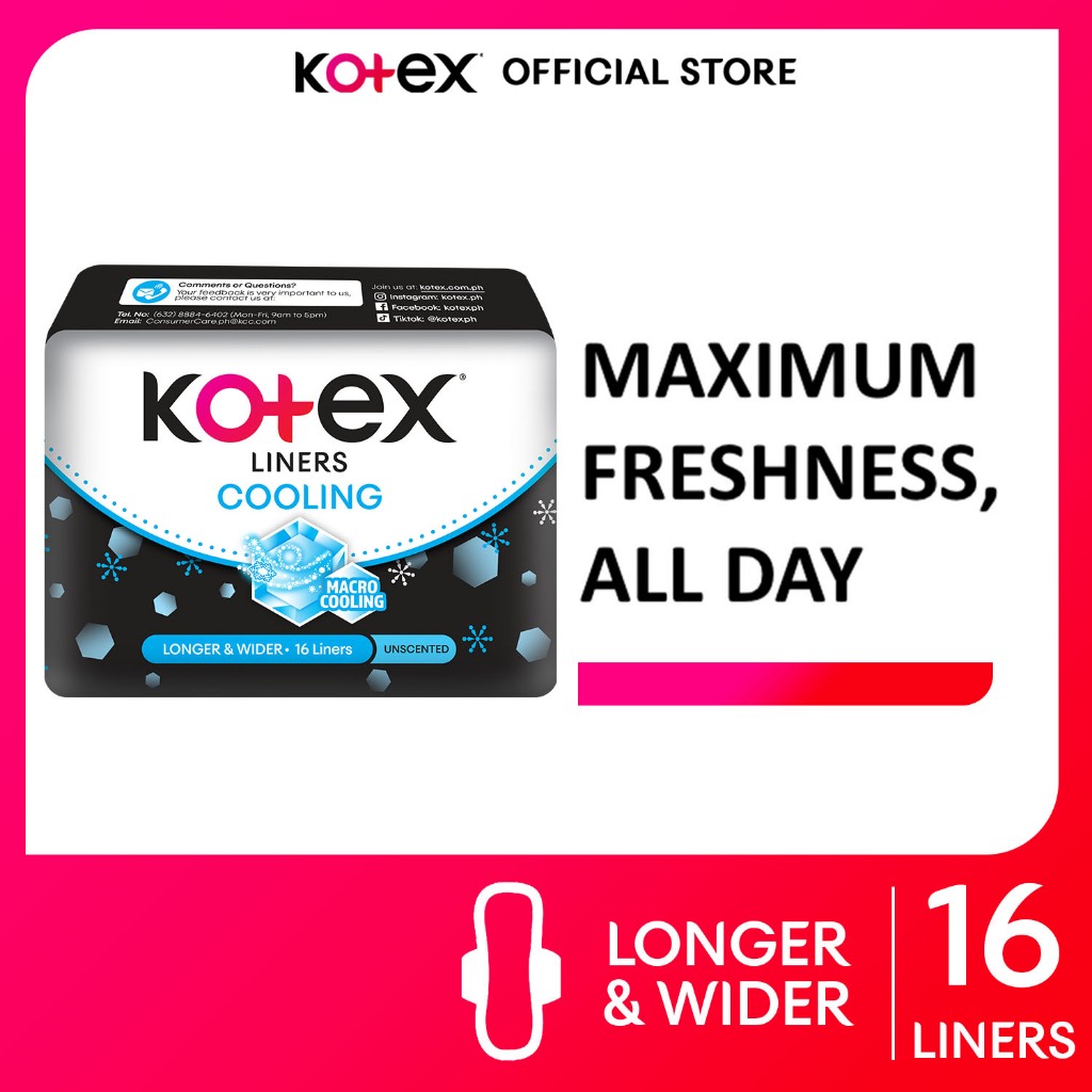 Kotex Cooling Longer & Wider Liners - 16 Liners | Shopee Philippines