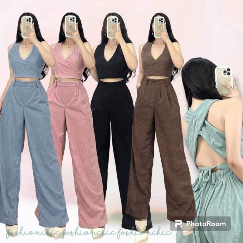 CHIKIE CRISSCROSS TOP TERNO|CORDUROY FAB | Shopee Philippines