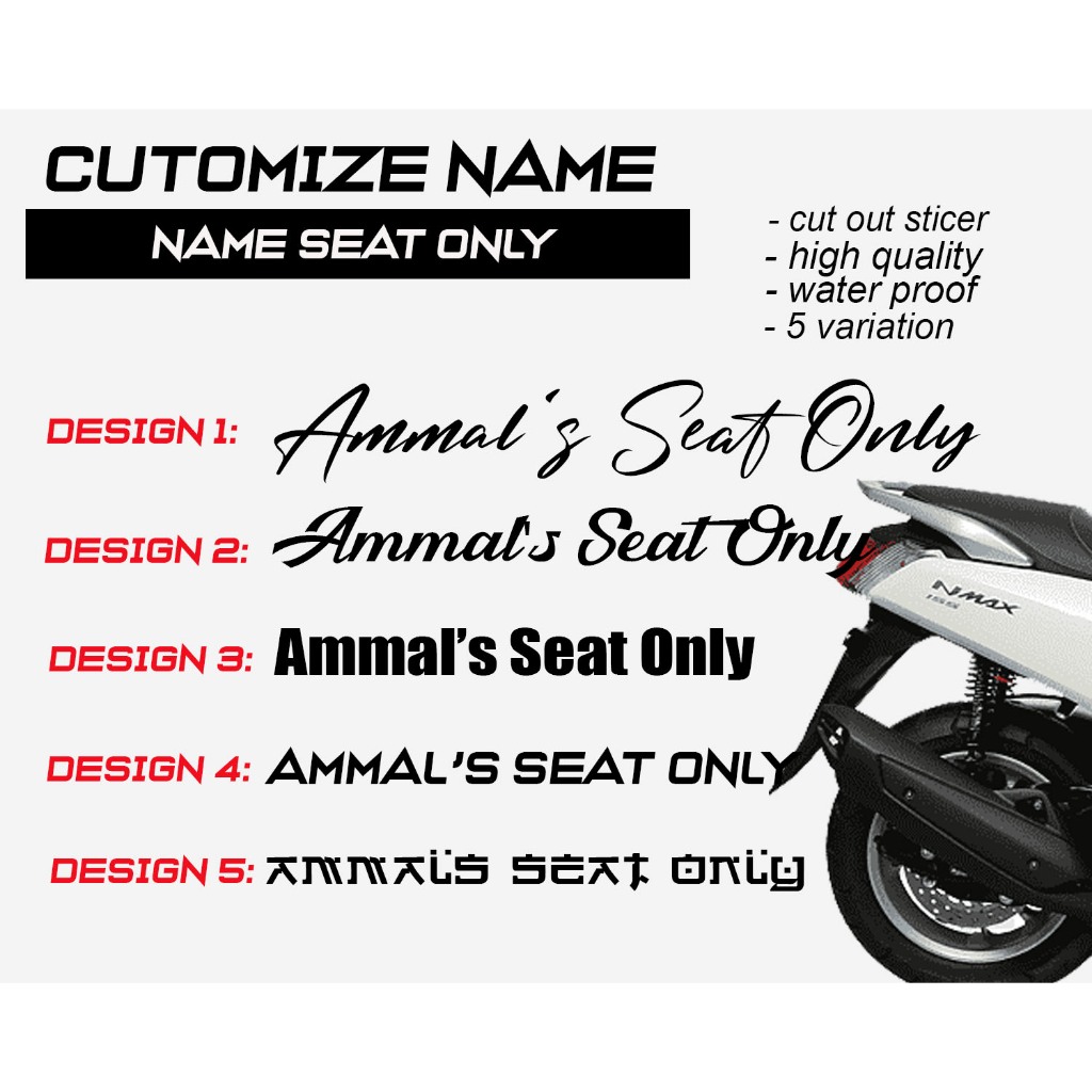 Customized “name Seat Only” Sticker For Car Motorcycle Bike Shopee