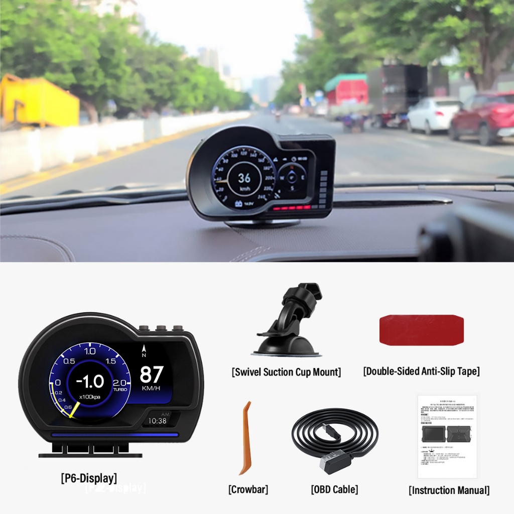 🇵🇭Free Gift⚡P6 Car GPS+OBD OBD2 Meter Digital Scanner Alarm Speed Gauge ...
