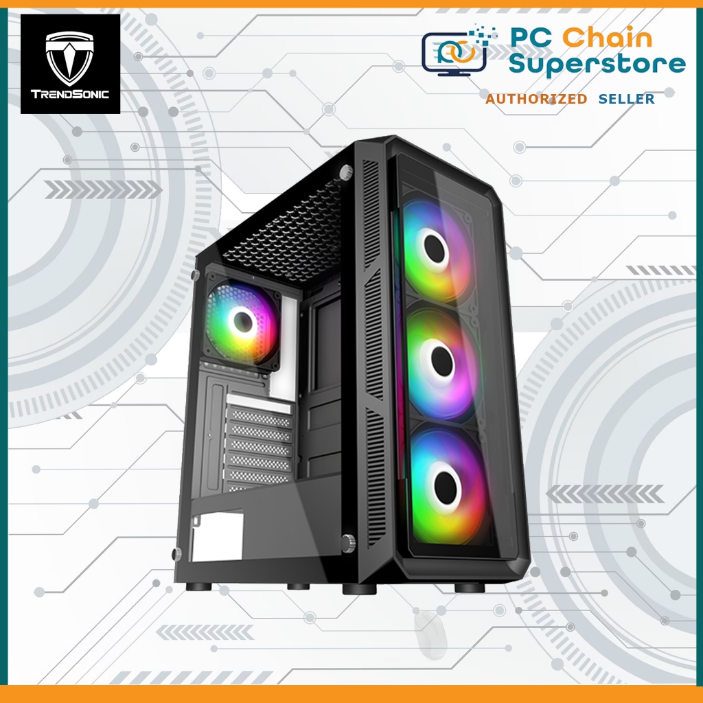 Trendsonic Hermes HE19A Tempered Glass ATX Casing w/ 4 Fixed Color Fan ...